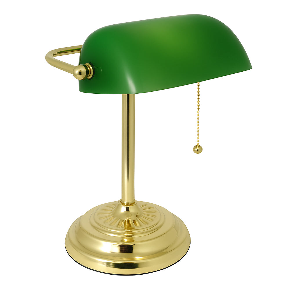 Adjustable Metal Bankers Desk Lamp with Glass Shade (Brass ...